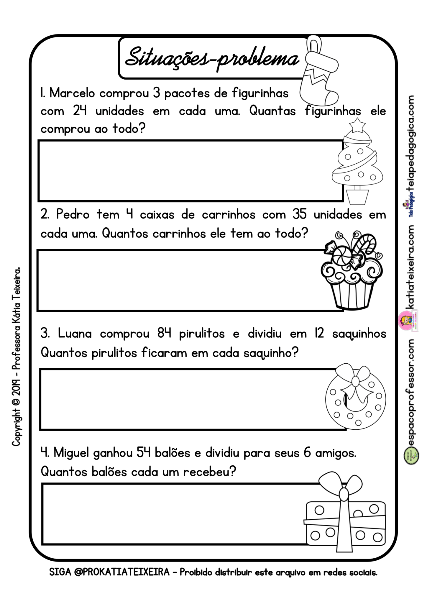 Probleminhas de multiplicação e divisão até 100 atividades...