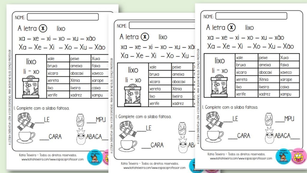 Atividades interativas para imprimir letra X
