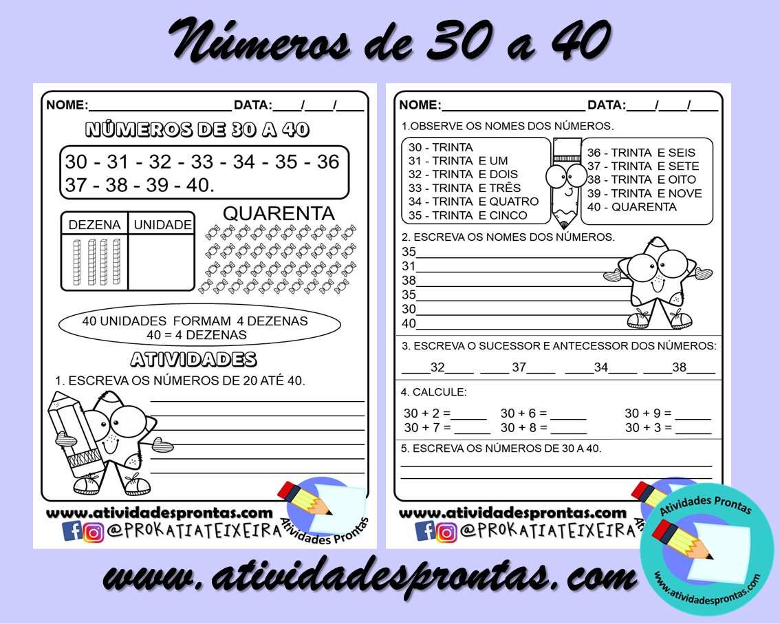 Atividades De Matem tica N meros De 30 A 40 Para Imprimir Atividades De Matem tica N meros De 30 A 40 Para Imprimir