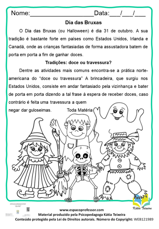 Atividade de Português Dia das Bruxas para baixar