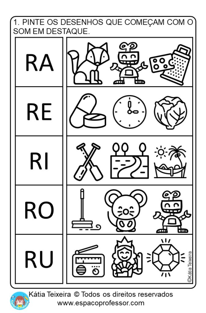 Atividades para Educação Infantil com pequeno texto letra R