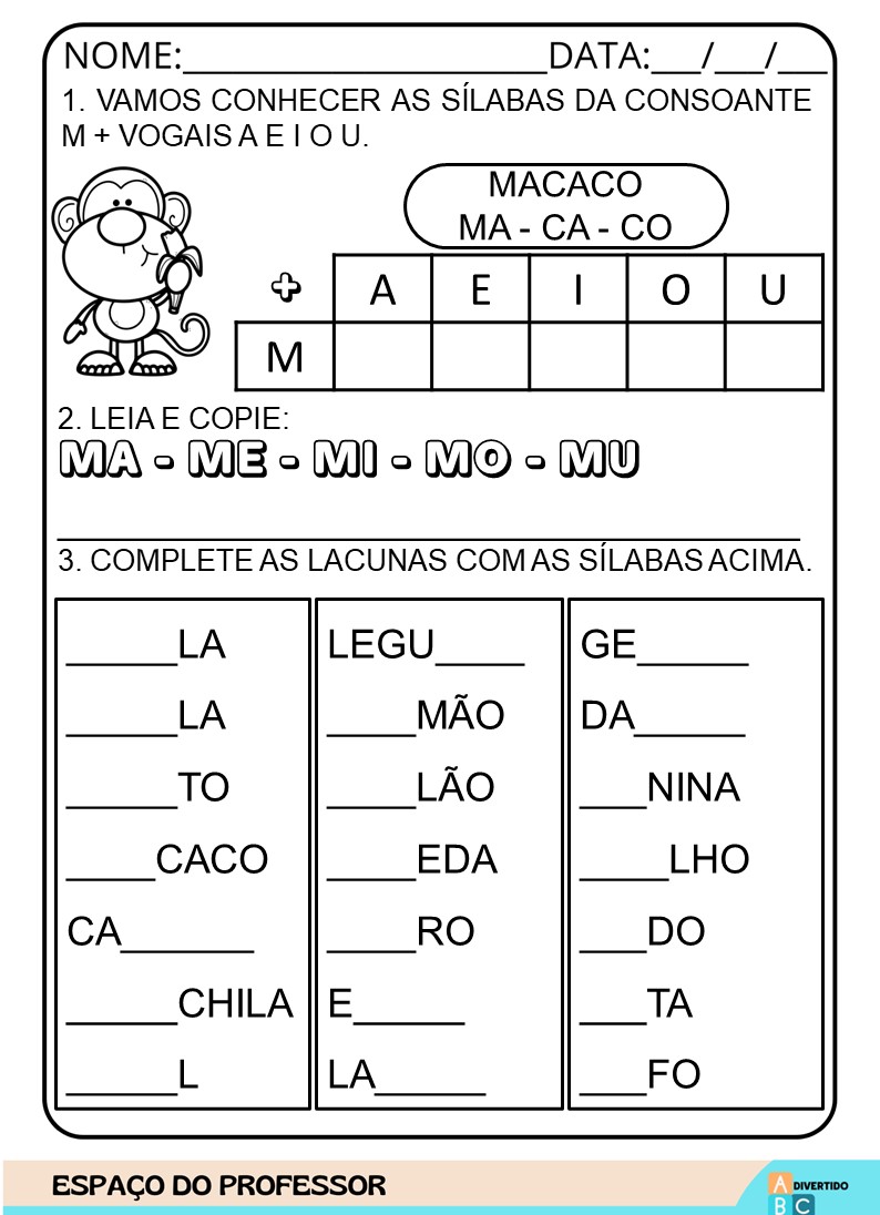 Atividades de Alfabetização com Pequeno Texto letra M