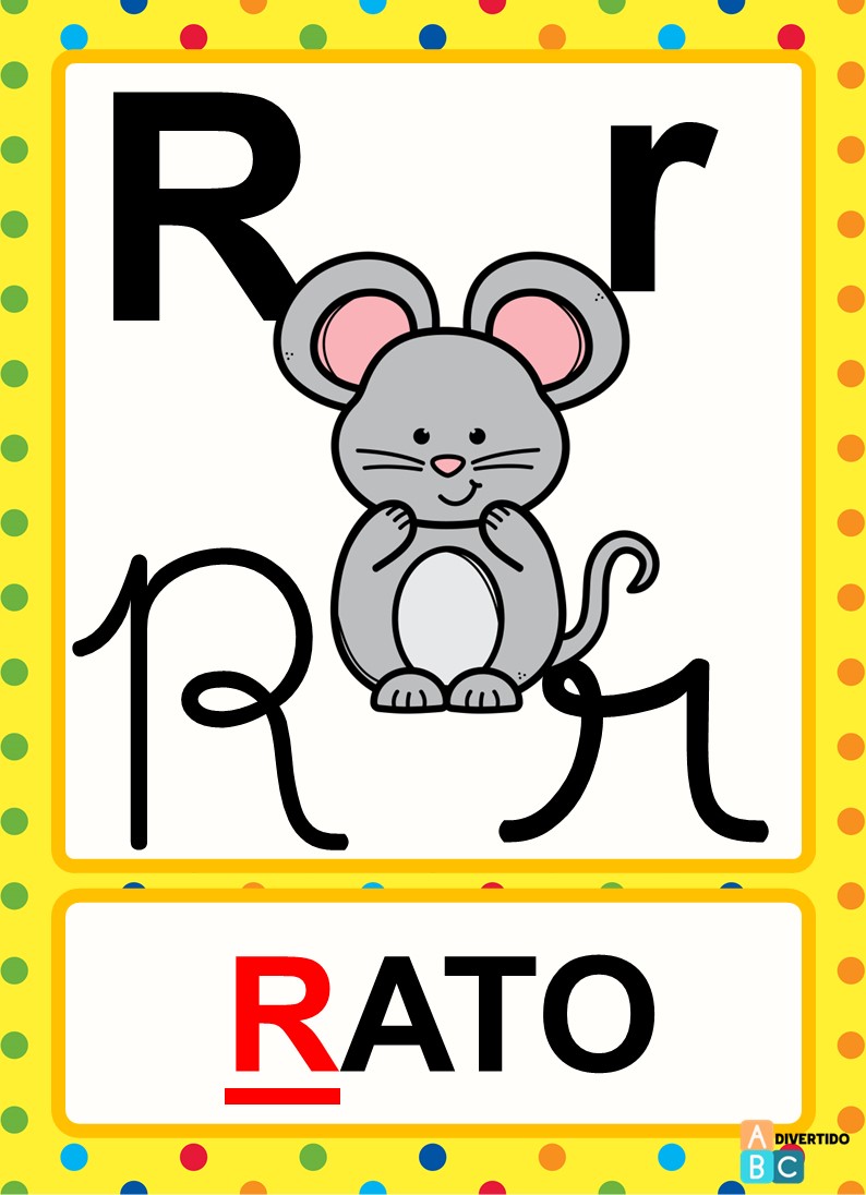 Alfabeto para imprimir em PDF com 4 tipos de letras, desenho e palavra