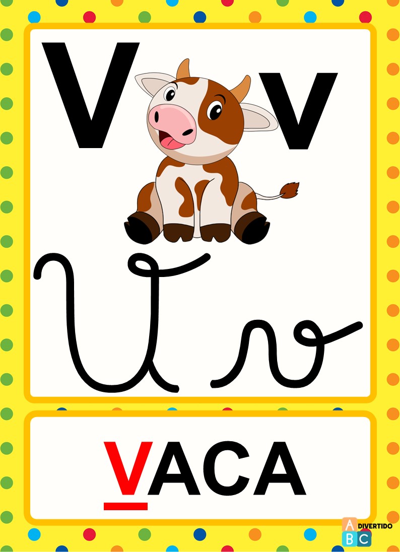 Alfabeto para imprimir em PDF com 4 tipos de letras, desenho e palavra