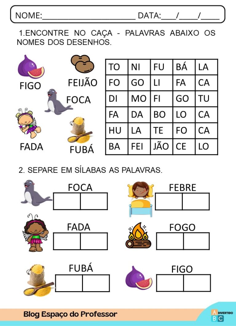 Atividades Letra F em PDF – Atividades de Alfabetização