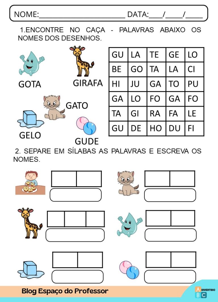 Atividades Letra G em PDF – Atividades de Alfabetização
