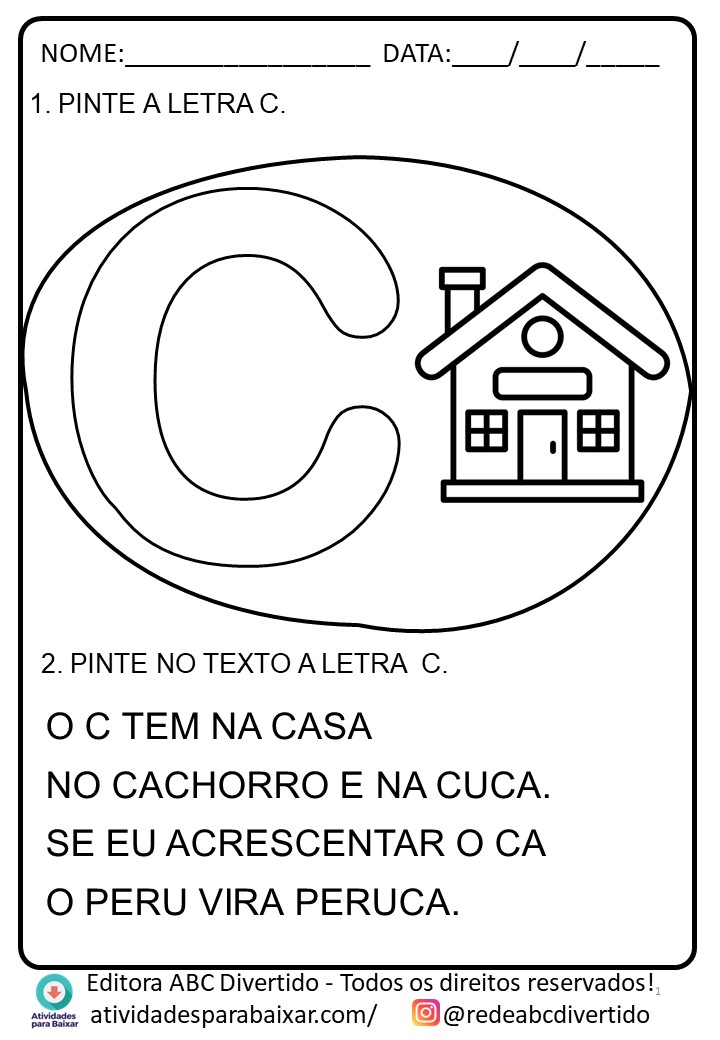Atividades para maternal letra C para imprimir PDF