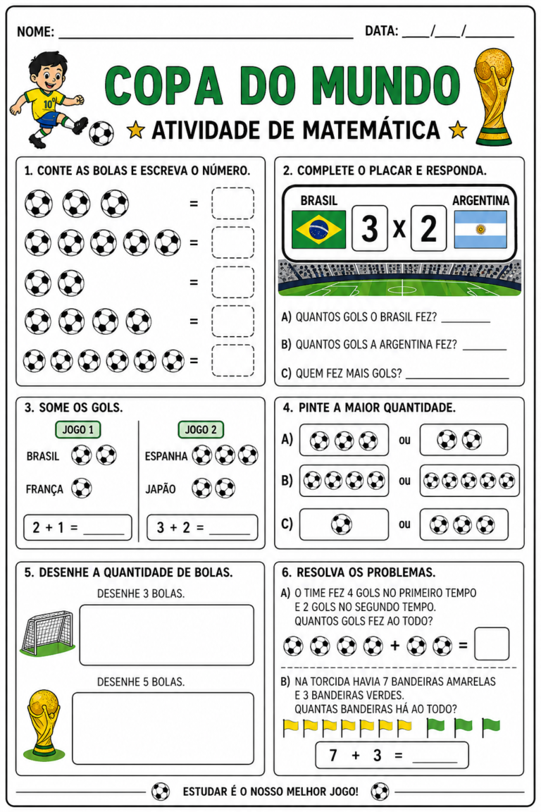 Atividade de Matemática da Copa do Mundo para Imprimir