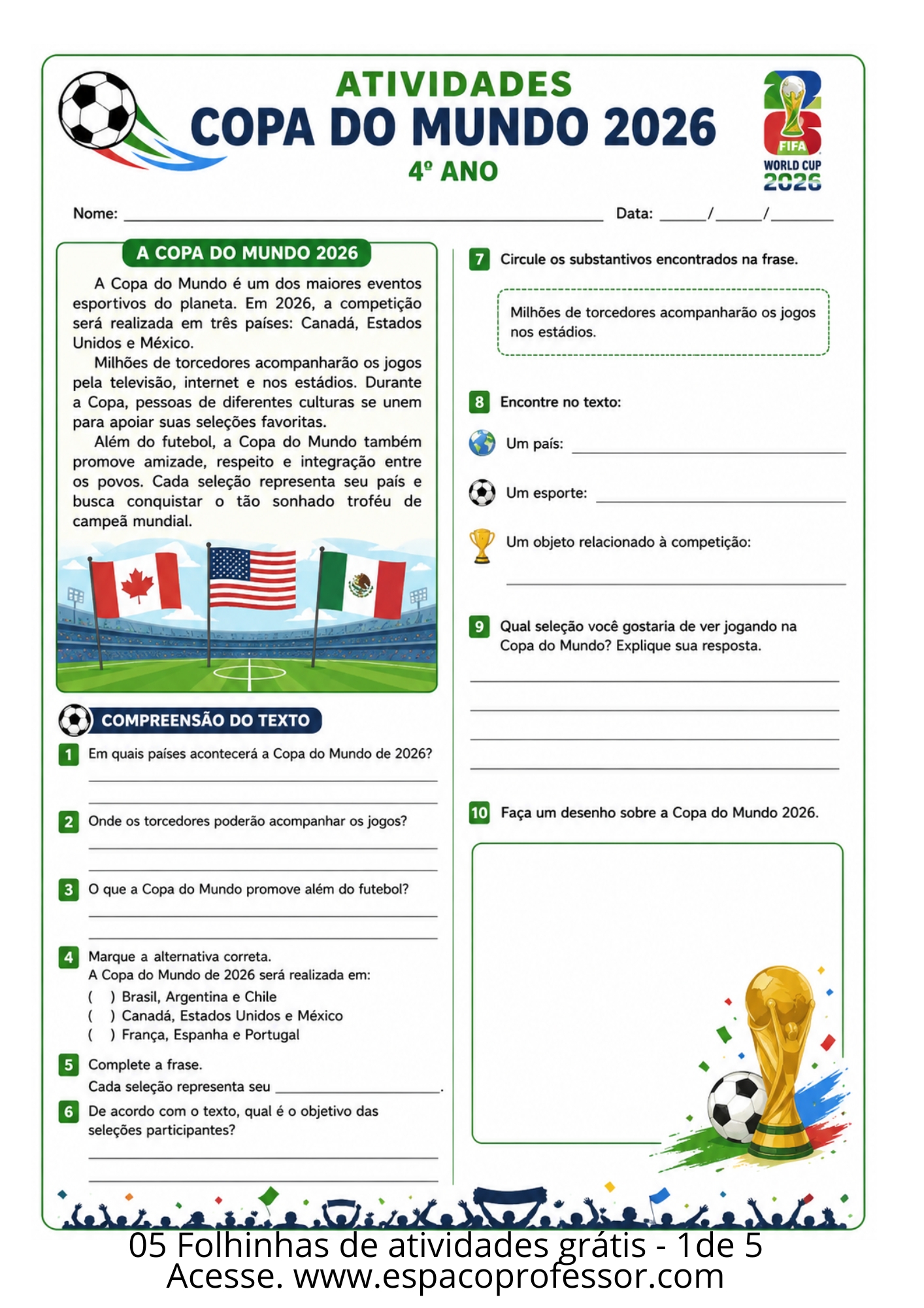 Atividades Copa do Mundo 2026 4º Ano