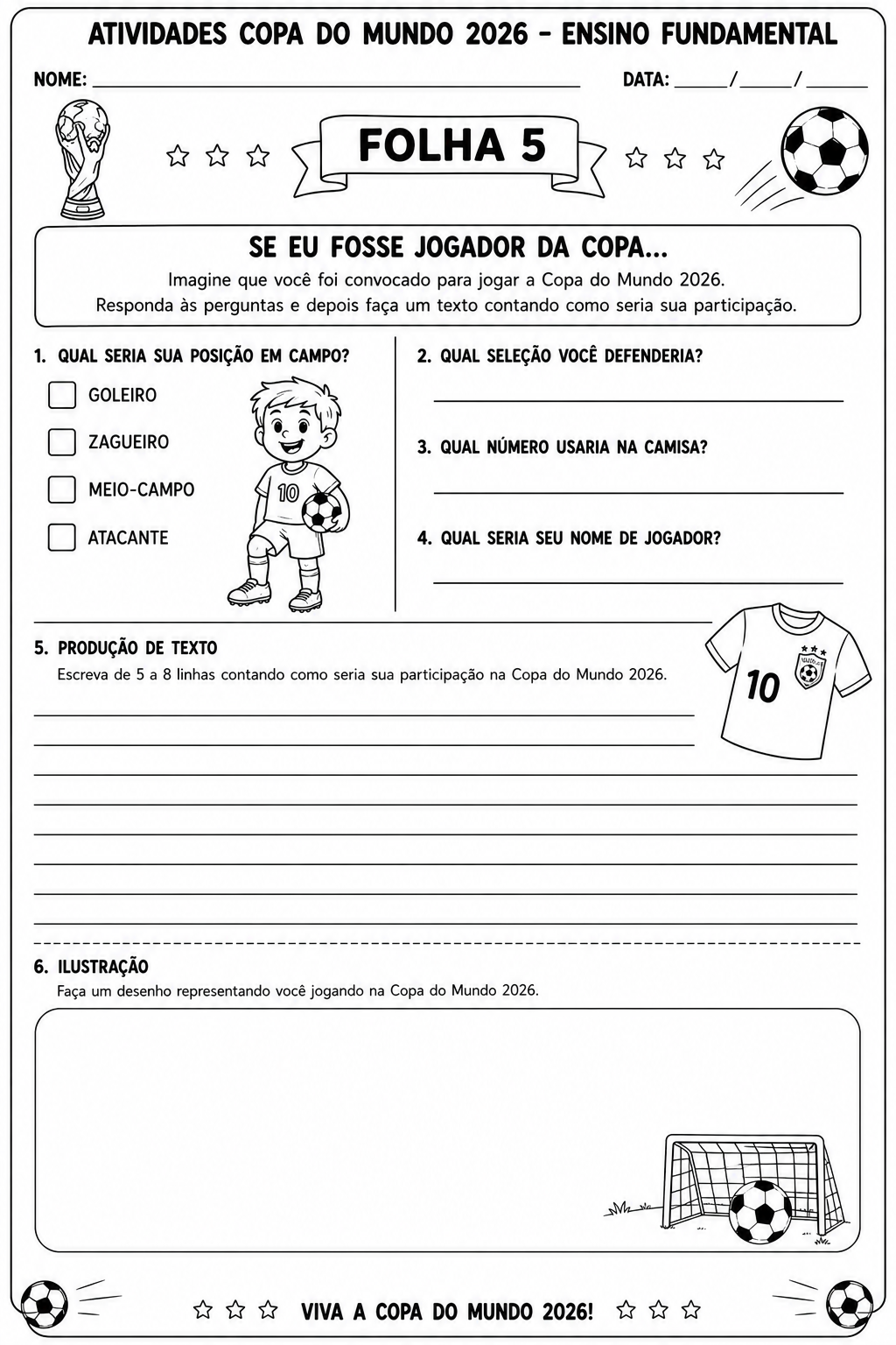 Atividades Copa do Mundo 2026 Ensino Fundamental